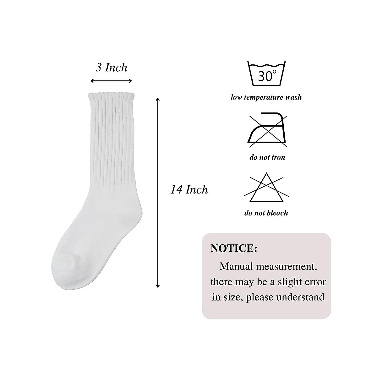 Intgoodluckycc White Slouch Scrunch Socks for Women, Slouch High Tube Socks Women (1 Pair - White)