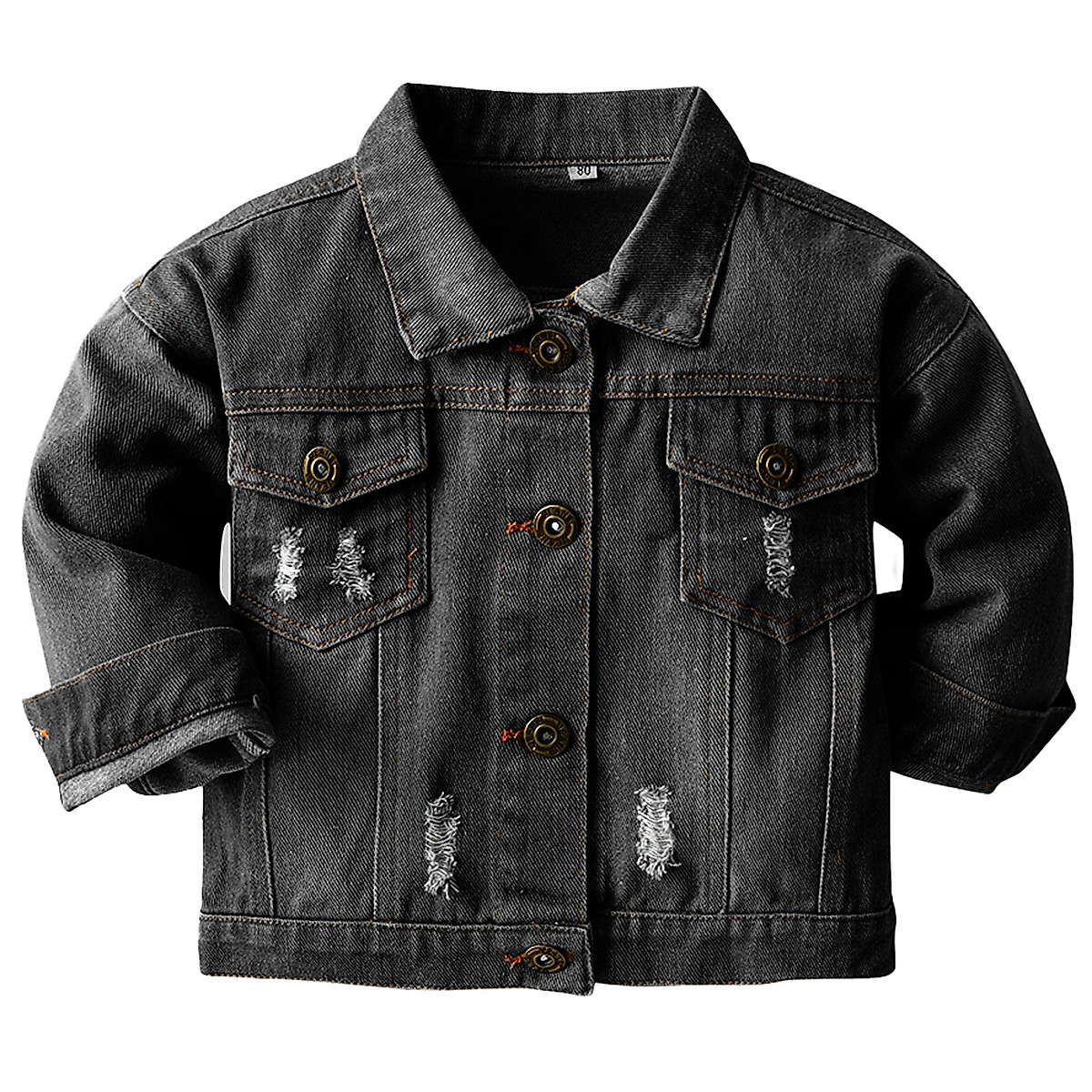 Cromoncent Boys Girls Child Casual Denim Jacket Kids Toddler Button Down Coat，Denim Black 5-6Y