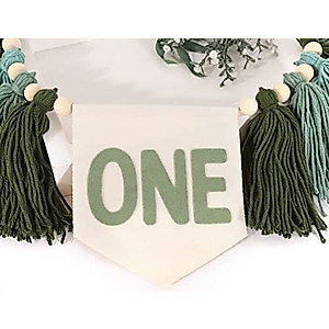 Greenery 1st Birthday High Chair Banner,Nature 1st Birthday Highchair Banner , One Birthday High Chair Banner , Tassel Bunting , Wooden Tassel Garland (Greenery 1st Birthday Banner Green)
