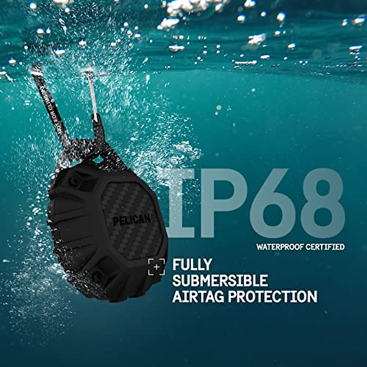 Pelican Marine AirTag Holder - Waterproof AirTag Keychain w/Carabiner Clip [Impact Resistant] [Travel Essentials] Protective Kevlar Apple Air Tag Case for Dog Collar, Backpack, Keys, Luggage - Black