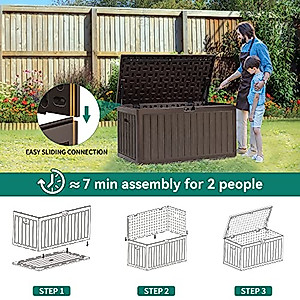 YITAHOME 86 Gallon Large Deck Box, Double-Wall Resin Outdoor Storage Boxes, Deck Storage for Patio Furniture, Cushions, Pool Float, Garden Tools, Lockable & Waterproof (Brown)