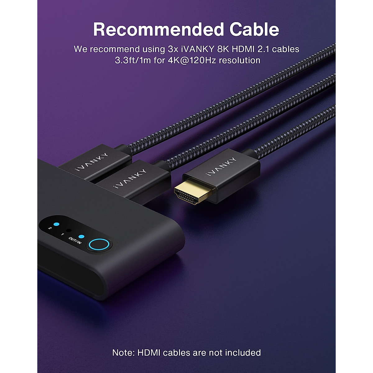 8K HDMI 2.1 Switch iVANKY Bi-Directional 2 in 1 Out HDMI Switch with Remote, 4K@120Hz 8K@60Hz HDMI Switcher 1 in 2 Out (1 Display at a Time) 48Gbps for PS5/PS4, Xbox, Roku, Apple TV, Fire Stick