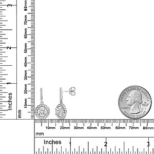 Gem Stone King 925 Sterling Silver White Moissanite Dangle Earrings For Women (1.51 Cttw, Round 5MM)