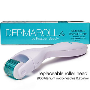 Derma Roller Microneedle Kit [DERMAROLL LITE 0.25mm by Prosper Beauty] Face Roller with Replaceable Head Exfoliation Microdermabrasion Micro Derma Skin Care Tool Dermaplaning Microneedling