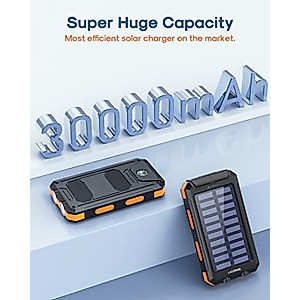 Solar Charger Power Bank Fast Charging - 30000mAh Portable Solar Phone Battery Panel Charger, QC3.0 Dual USB Port Battery Pack Charger Portable for All Cell Phones & Electronic Devices (Orange)