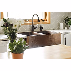 Sinkology Adams Copper 33" Double Bowl Farmhouse Apron Front Undermount Kitchen Sink
