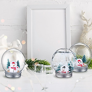 Jerify 24 Sets 3.6 Inch Christmas Clear Plastic Snow Globes Kit Snow Globe Water Globe with Christmas Tree Faux Snow Flakes Snowman Screw Off Cap for DIY Snow Globes Home Decoration Crafts