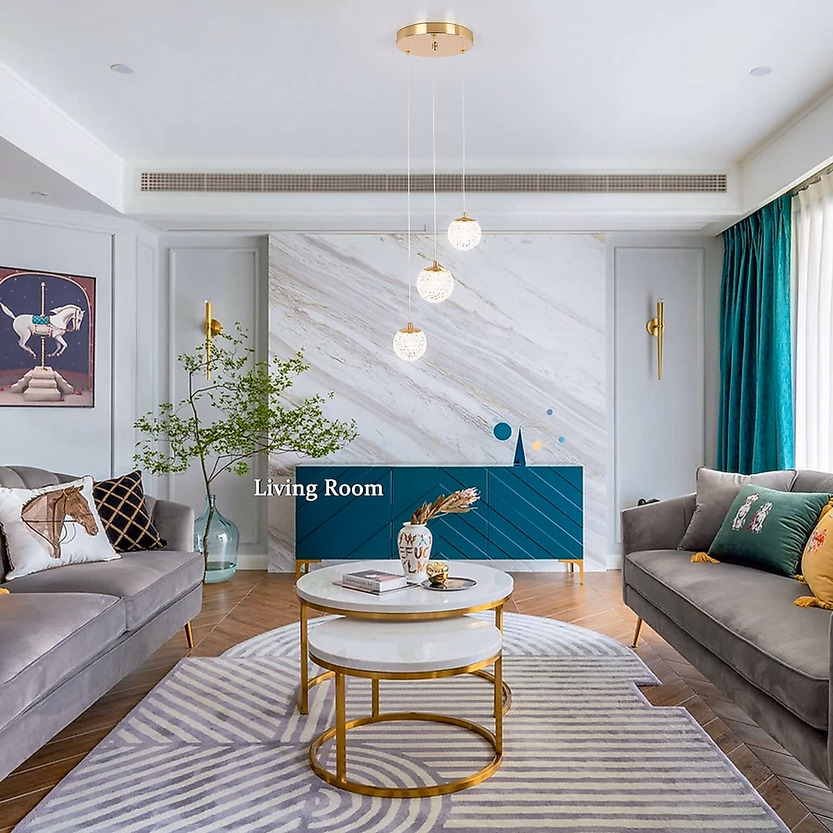 Gold Crystal Pendant Lights 5000k Daylight White,3-Light Mini Led Modern Brushed Brass Light Fixtures Ceiling Hanging, Glass Globes Pendant Lighting for Kitchen Island Bedroom Dining Room Foyer