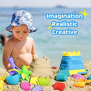 Beach Toy Sand Toy Set for Kids Silicone Foldable Sand Bucket with Summer Mesh Bag, Shovel, Rake, Watering Can, Animal and Castle Sand Molds for Children Outdoor Sandbox Toys for Toddlers Age 3-10