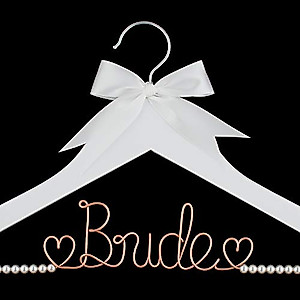 Ella Celebration Bride to Be Wedding Dress Hanger Wooden and Wire Hangers for Brides Gowns, Dresses (White with Rose Gold Wire and Pearls)