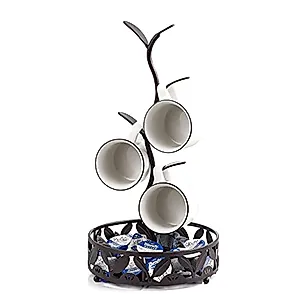 Mug Holder, Countertop Mug Tree, Coffee Mugs & Tea Cup Storage Rack, Coffee Mugs and Tea Cups Storage Rack with Small Storage Area, Black