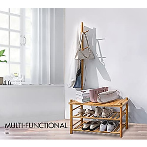 ZYBT Shoe Rack, Entryway Bench with Coat Rack, Hall Tree, 3 in 1 Design Bamboo Shoe Rack for Entryway, Multifunctional Shoe Bench, Free Standing Shoe Racks Shelf for Hallway Bedroom