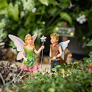 PRETMANNS Fairies for Fairy Garden Outdoor - Fairies for Garden with a Fairy Sign - Small Garden Fairies for Garden - 3 Piece Fairy Garden Kit - Prince & Princess Fairy Garden Fairy Figurines
