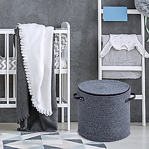 Wayideal 2 Packs Cotton rope Storage Basket with Lid & Wicker basket with Lid for Toys, Books, Multi-Purpose Storage Basket for Living Room,Christmas gifts. 14x13 inches(2Packs,DARK GREY)