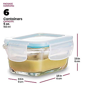 FineDine Glass Meal Prep Containers with Lids - Set of 6 Square 5 Oz Containers - Airtight, Leakproof, Microwave & Dishwasher Safe - Perfect for Snacks, Dips, and Meal Prep (Teal)