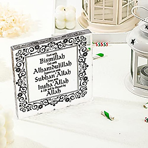 Islamic Acrylic Decor Eid Ramadan Mubarak Decor Start and End with Allah Appreciate Hope with Allah Acrylic Sign Desktop Ornament Arabic Ramadan Decoration Birthday Gift (Black)