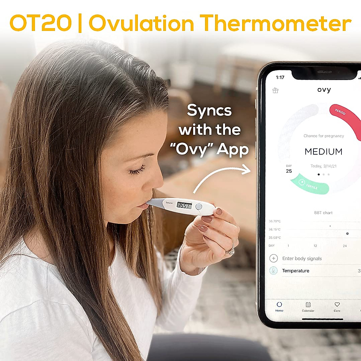 Beurer Digital Basal Thermometer, Oral Thermometer with Memory Function, Measures Basal Body Temperature, Accurate Digital Thermometer for Fever and Natural Family Planning, OT20