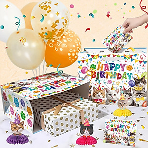 Cat Birthday Gift Bag Cat Birthday Decorations Pet Birthday Supplies with Cat Wrapping Paper and Greeting Card Meow Birthday Party Decorations for Kids Baby Shower Birthday Christmas Decorations Party Supplies