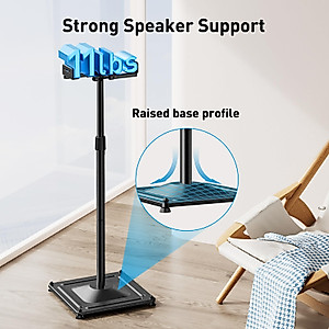 PERLESMITH Universal Speaker Stands for Surround Sound, Holds up to 11LBS, Floor Speaker Stand Height Adjustable Extend 33.3” to 45.1” for Satellite Speakers & Bookshelf Speakers -1 Pair PSSS2 Black