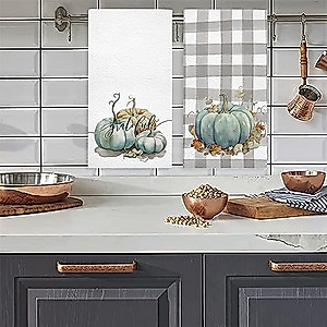 GAGEC Fall Kitchen Towels Watercolor Pumpkin Floral Fall Dish Towels Set of 4, Autumn Holiday Tea Towel 18 x 26 Inch Hand Drying Cloth Towel for Kitchen Home Decoration