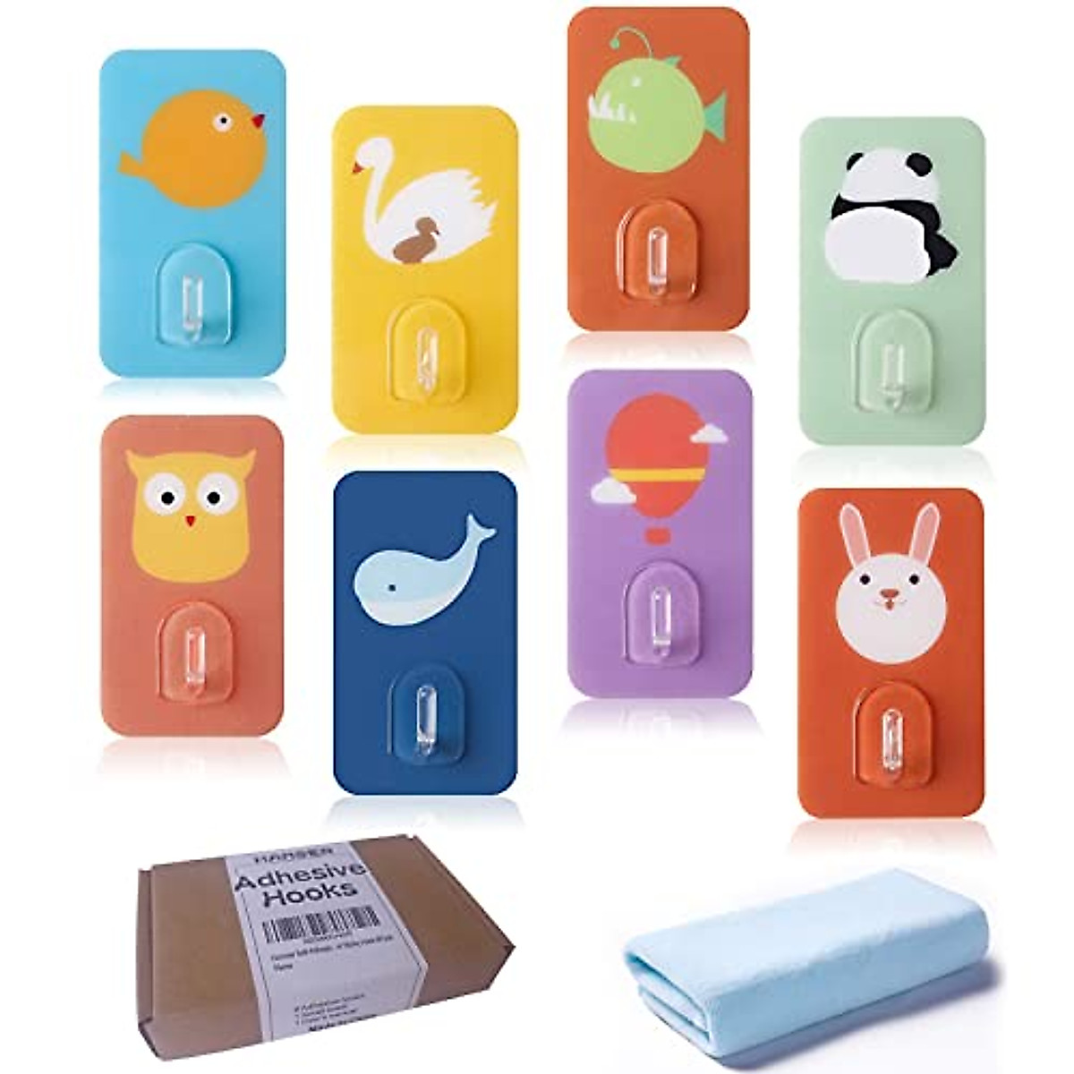 Hamoer Self-Adhesive Wall Hooks for Bathroom Kitchen Laundry Waterproof Non-Rust Color Pattern Home Improvement Sticky Hook 8Pack, Multicolor