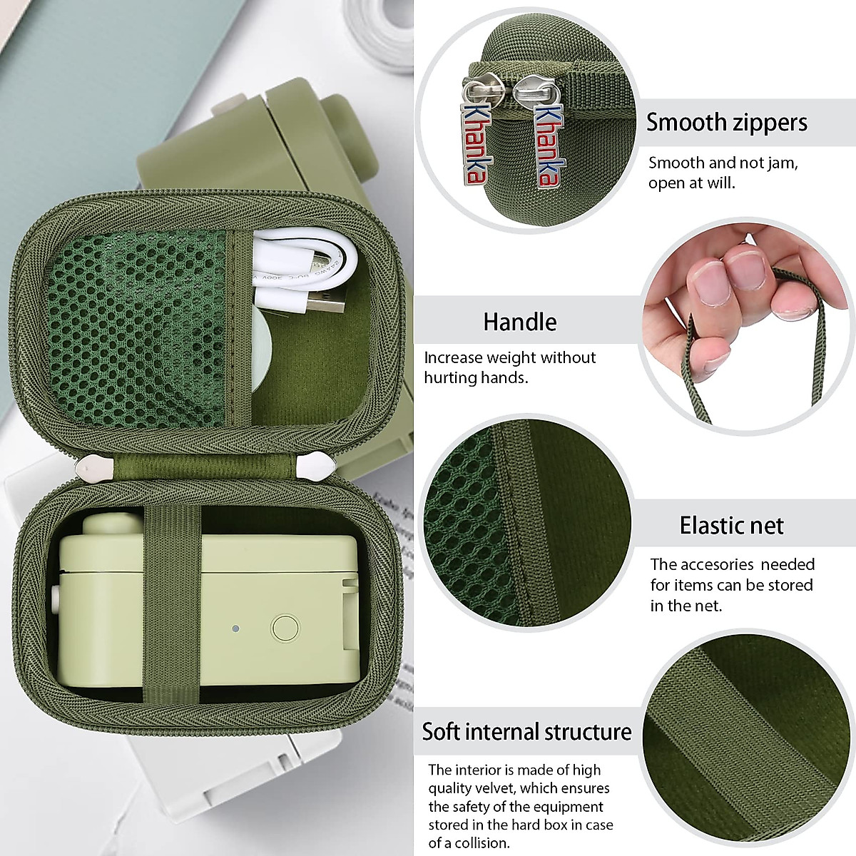 khanka Hard Travel Case Compatible with MakeID Label Maker Machine, Case Only (Green)