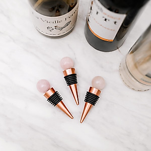 Rose Gold Silicone Wine Stopper - Wine Bottle Stopper with Pink Gemstone, Reusable Wine Corks, Wine Preserver Wine Saver Keep Wine Fresh, Wine Accessories Gifts for Wine Lovers, Wedding Favors, 2 Pack