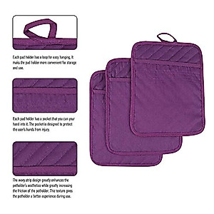 Anyi Pot Holders for Kitchen Heat Resistant, Cotton Hot Pads for Kitchen Counter Table, Purple Kitchen Pot Holders with Pocket