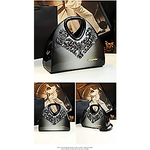 Shirt Luv Fashion Crystal Women Top Handle Satchel Handbags Leather Evening Bag Party Diamonds Shoulder Messenger Bags (Silver)