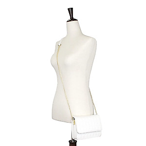 Olivia Miller Women's Fashion Rose Flower Embroidered Faux PU Leather Front Flap w Multi Compartment Off White Crossbody Bag Everyday Small Evening Casual Work Purse Handbag