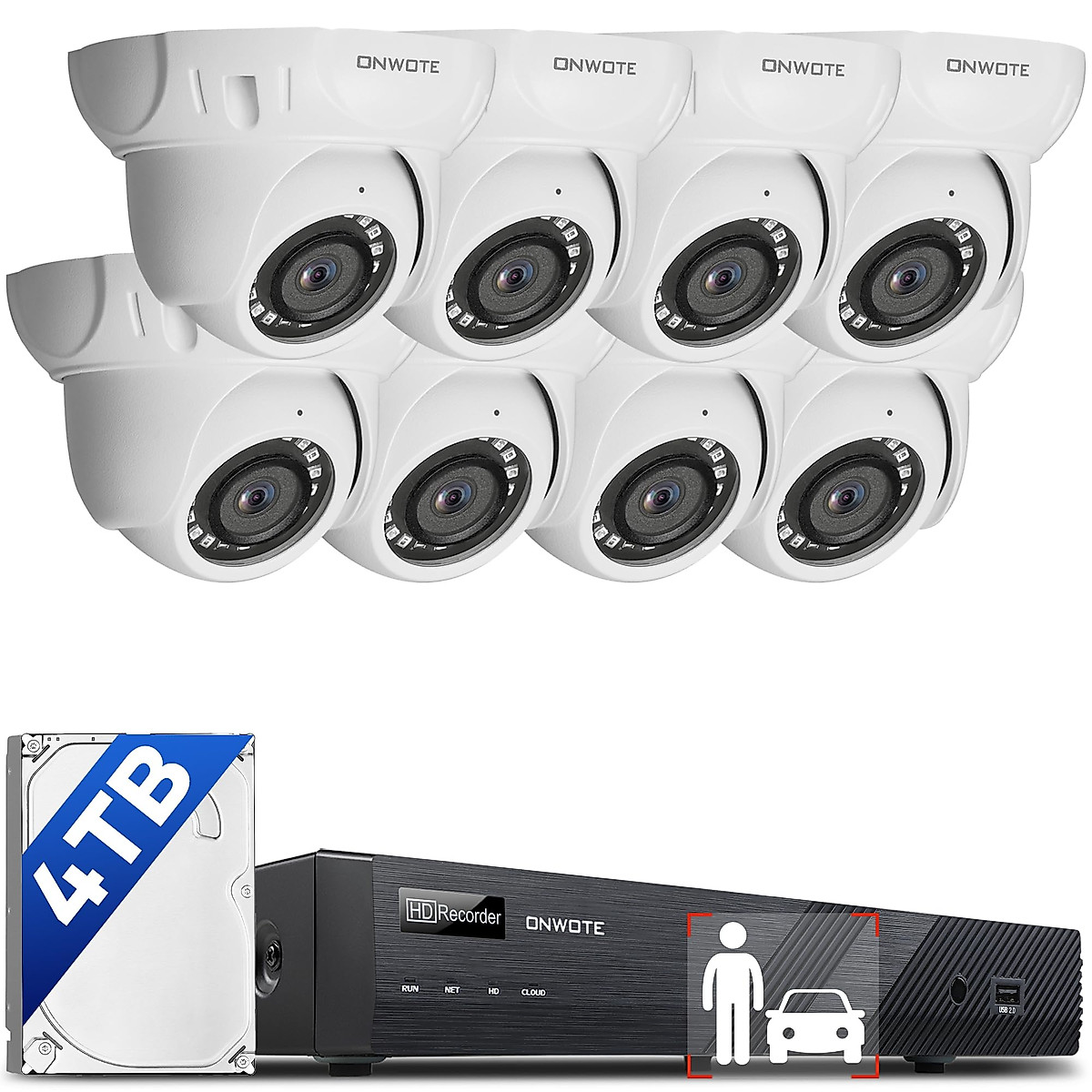 ONWOTE PoE Security Camera System 16 Channel, 12MP 4K 16CH Commercial NVR 4TB, 8X 6MP Outdoor 122° IP Cameras Wired, AI Detect Human Vehicle, 24/7 Video Audio Recording CCTV for Home Businesses