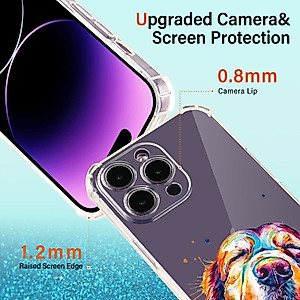 Roemary Puppy Case for iPhone 15 Pro Max with Golden Retriever Design,Rainbow Pattern with Screen Protector [Buffertech 6.6 ft Drop Impact] Soft TPU Protective Case for iPhone 15 Pro Max 6.7"
