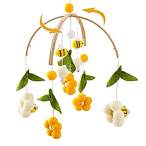 Baby Mobile for Crib Crib Nursery Mobile for Boys Girls Boho Bee Flower Nursery Decor Soothe Toy Baby Shower Set for Infant Bedroom Hanging Decoration Toy(Bee)