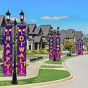 Happy Diwali Hanging Banner Party Decoration Supplies - Festival of Light Diwali Porch Sign Banner Flag Outdoor Decorations