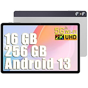 2024 Tablet 11 Inch Android 13 Screen 2K Tablet Octa-Core 2.0 GHz,16GB RAM+256GB ROM+TF 1TB /2000 * 1200 Pixel/8MP+20MP+2MP Macro/10000 mAh/5G WiFi Metal Cover Silver