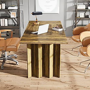 Tribesigns Modern Executive Desk, 62.2" Office Computer Desk, Mid-Century Modern Desk with Legs, Simple Writing Desk Workstation Business Furniture for Home Office, Brown Oak