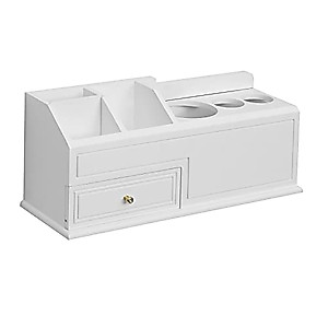 WELLAND Wood Hair Dryer Holder, Hair Tool Organizer, Curling Iron Holder Hair Styling Tool Organizer for Bathroom, White