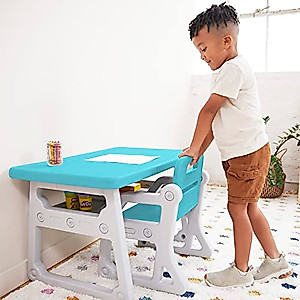 ECR4Kids Toddler Plus Desk and Chair, Kids Furniture, Cyan/Light Grey