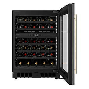 KoolMore KM-CW46DZ-BPR Reserve 24 in. Under-Counter Panel Ready Dual Zone Built-in Wine Cooler with Black Shelves and 45 Bottle Capacity