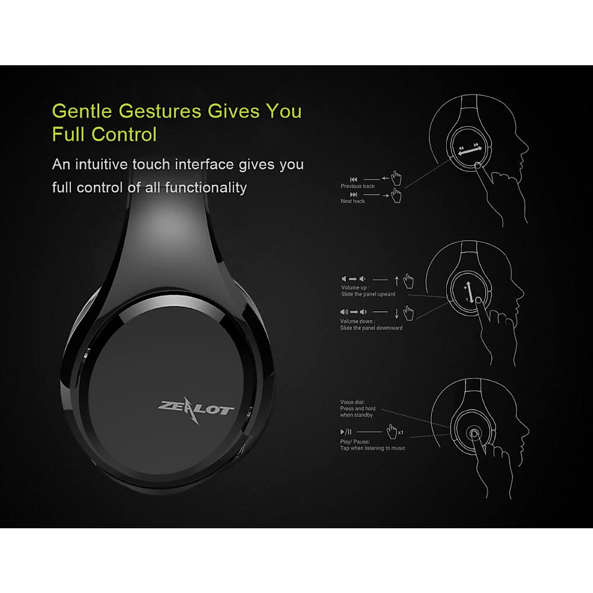 Smart Gesture Touch, Touch Bluetooth Wireless Game Headset，Subwoofer Sports Music Headset，Bluetooth V5.0 HD Call Surround Sound Quality (Black)