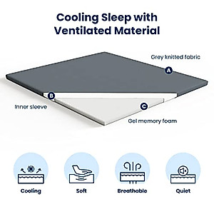 2 Inch Queen Mattress Topper, Avenco Queen Cooling Memory Foam Topper, Queen Bed Mattress Topper Motion Isolation with Breathable & Removable Cover, Gel-Infused CertiPUR-US for Pressure-Relief