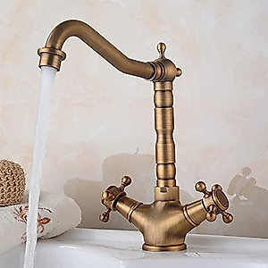 NOVOCE Kitchen Sink Faucet for Bar Farmhouse Commercial, Antique Bronze Bath Sink Faucets, Dual Handles Single Hole Hot Cold Water Mixer Crane, Kitchen Faucet (Color : Style a)
