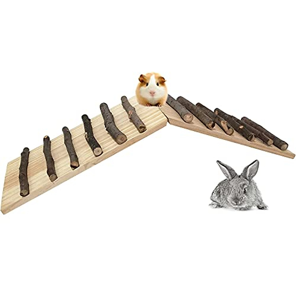 kathson Rabbits Wood Bridge Guinea Pig Climbing Ladder Natural Ramp Ladder Rat Toy Cage Habitat Accessories for Bunny Hamsters Gerbils Mice Mouse Chinchilla Hedgehog Small Animal