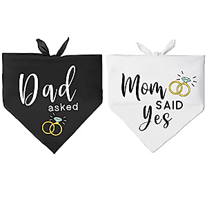 Tillfuru Dad Asked and Mom Said Yes Dog Bandana, Wedding Engagement Photos Bridal Shower Gift Pet Bandanas, 2 PCS(Black and White)