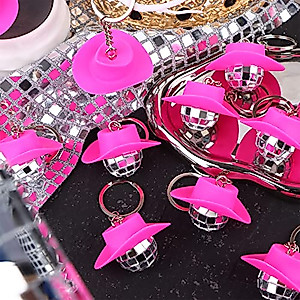 Alabelleza 18pcs Cowboy Hat Disco Ball Keychain Pink Hat Disco Ball Decorations Mini Disco Ball Ornaments Disco Ball Party Decorations Cowgirl Accessories