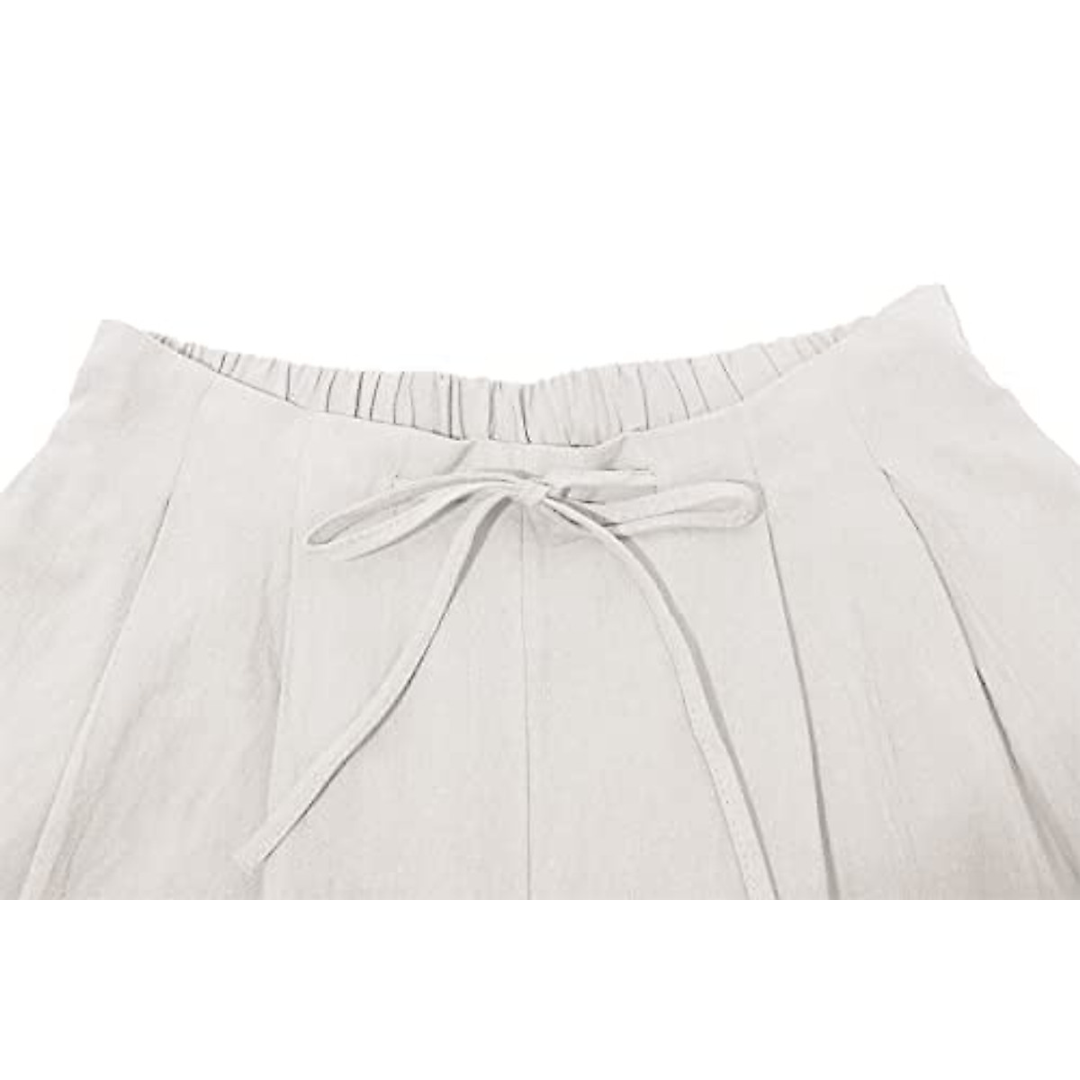 ebossy Women's Summer Drawstring Elastic Waist Cotton Linen Utility Beach Palazzo Pants Pockets (S, White)