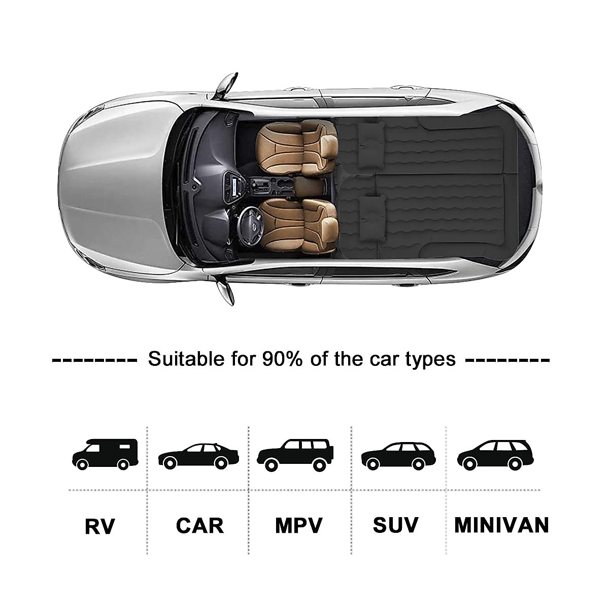 Byomostor 3 in 1 SUV Air Matterss | Car Mattress with Electric Air Pump-2 Support Fillers & 2 Pillows Fits SUV|MPV|Minivan for Road Trip Camping Black