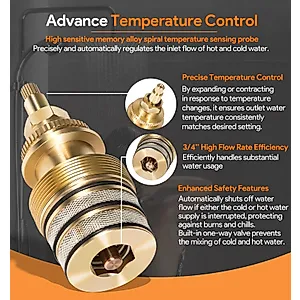 78913 Replacement Part for Kohler K400 K401 Thermostatic Water Valve Cartridge, 3/4’’ Valve High Flow Rate Valve Cartridge, K-400-K, K-401-K, K-78913