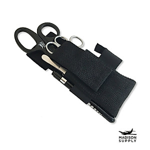 Madison Supply - EMT and First Responder Medical Tool Kit: Adjustable Nylon Belt Pouch, Premium First Aid Gear: EMT Shears, 5.75" Bandage Scissors, 5.75" Forceps, 6" Hemostat, and Pupil Light