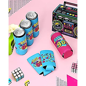 90s Bachelorette Party Can Sleeves 12 Pack Bach to the 90s Slim Can Covers Skinny Neoprene Drink Soda Can Bottles Holders for Retro Bridal Shower Party Supplies